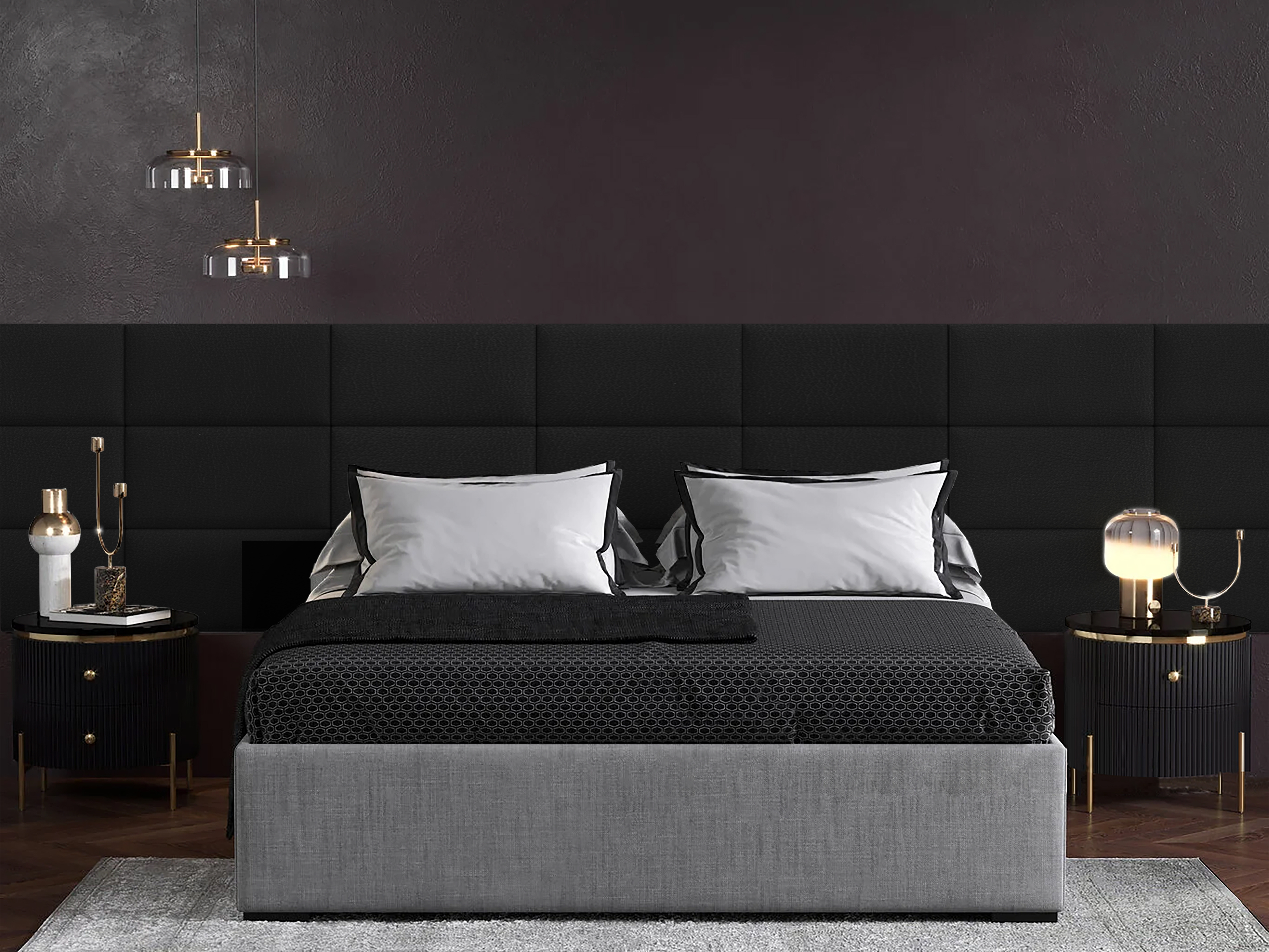 Панель кровати Eco Leather Black 30х60 см 4 шт.