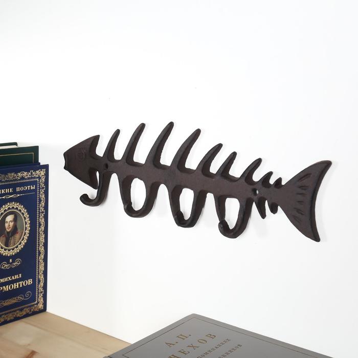 Крючки декоративные металл, "Рыбий скелет", 11х32,5х2,5 см