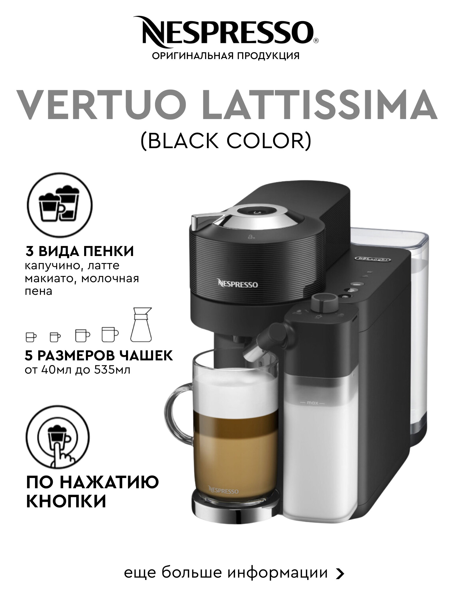 Кофемашина капсульного типа Nespresso Vertuo Lattissima Black черный