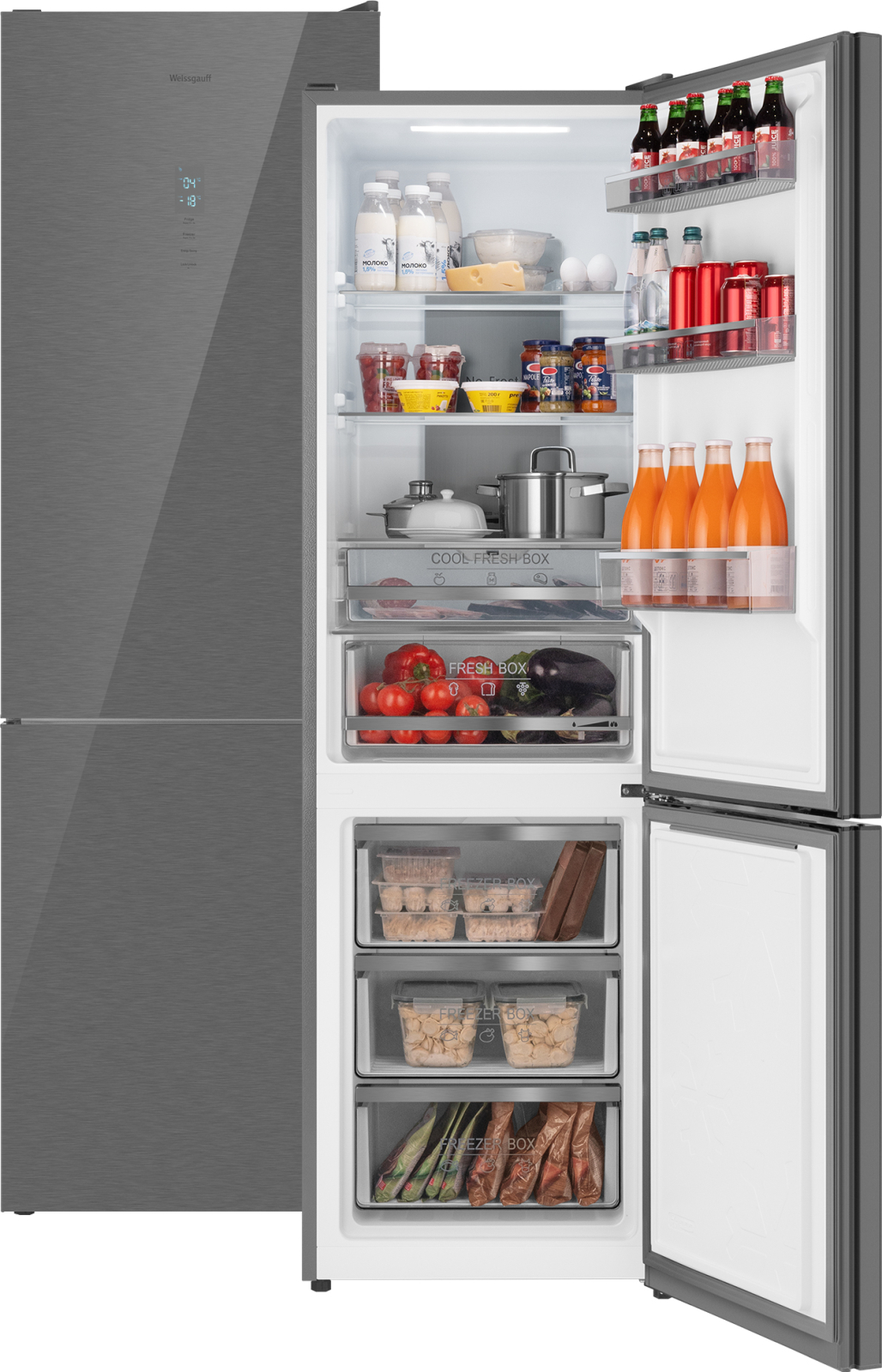 Холодильник Weissgauff WRK 195 D Full NoFrost Inox Glass серый