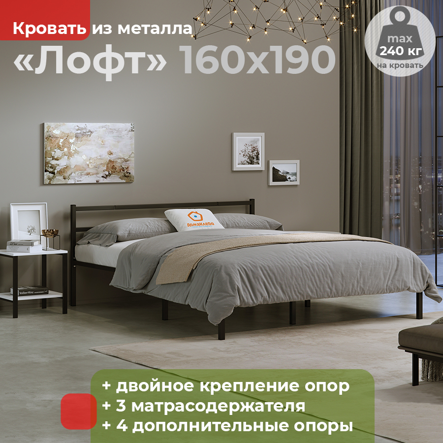 Кровать без матраса ДомаКлёво Лофт Черная 160x190x72.5