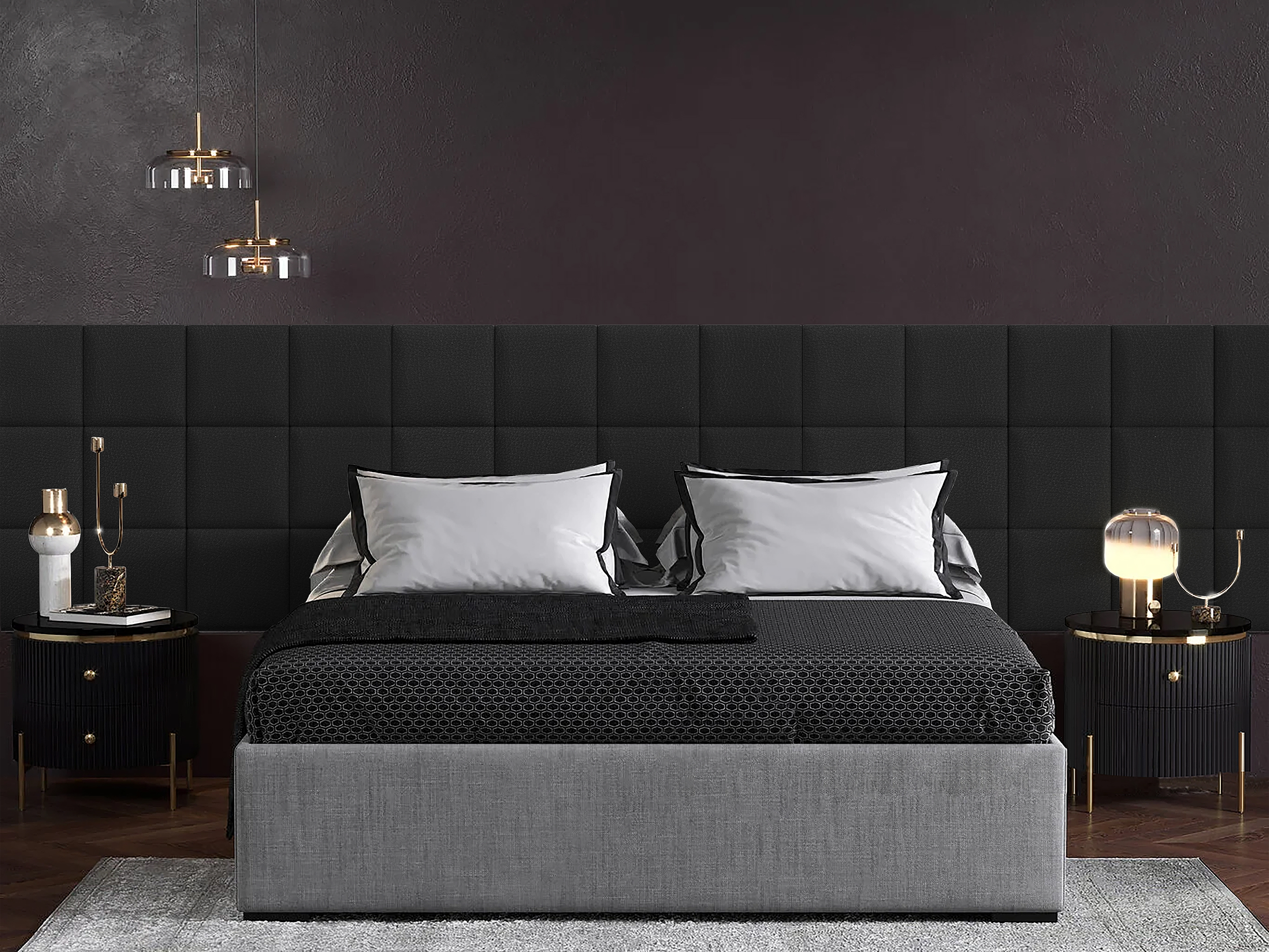 Панель кровати Eco Leather Black 30х30 см 4 шт.
