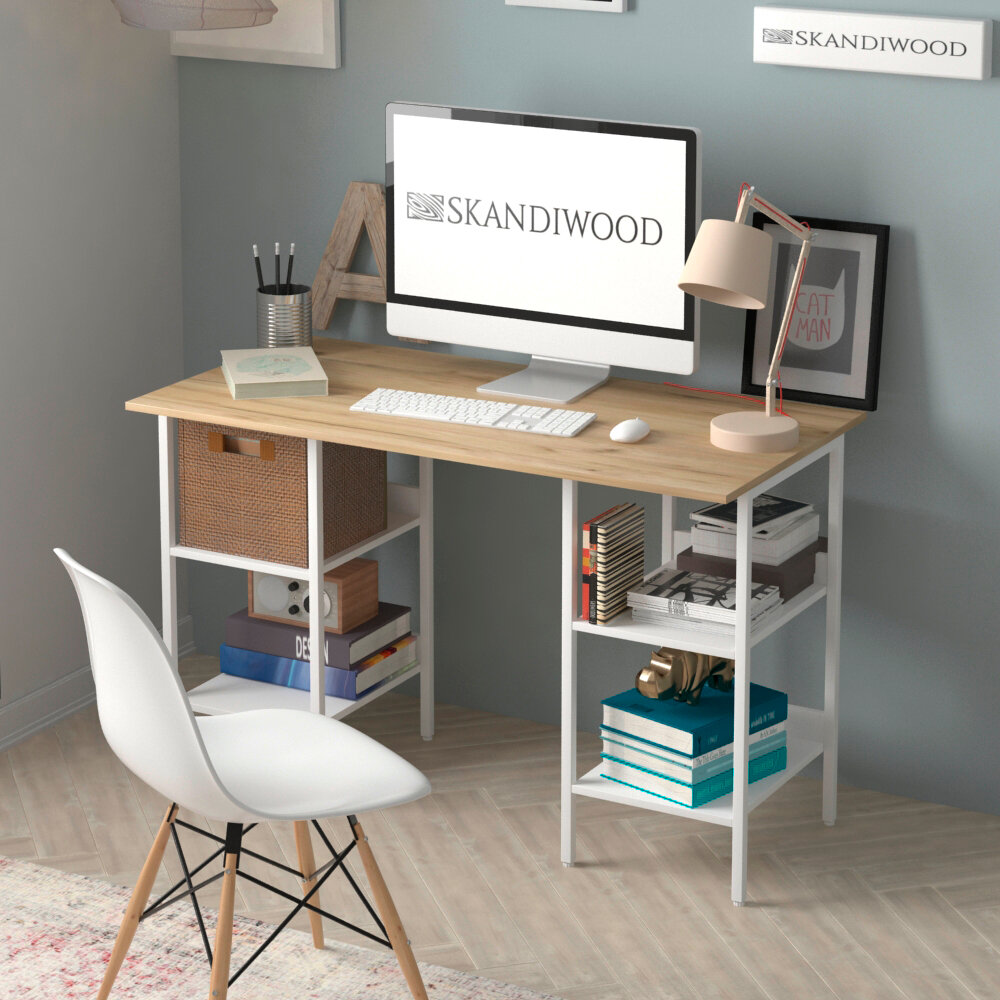 Стол письменный SKANDIWOOD Chicago, в скандинавском стиле, 120x60x75 см, коричневый, белый