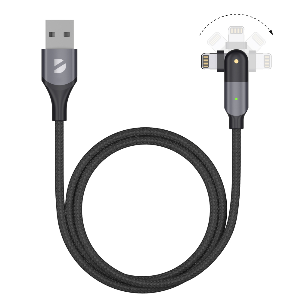 Кабель Deppa USB-A - Lightning, поворотный, 180? черный/72326