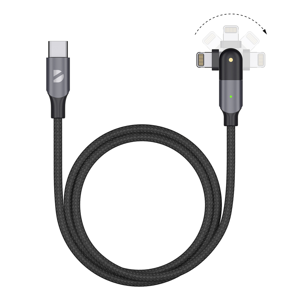 Кабель Deppa USB-C - Lightning, поворотный, 180?, PD, 3A, 1.2м черный/72331