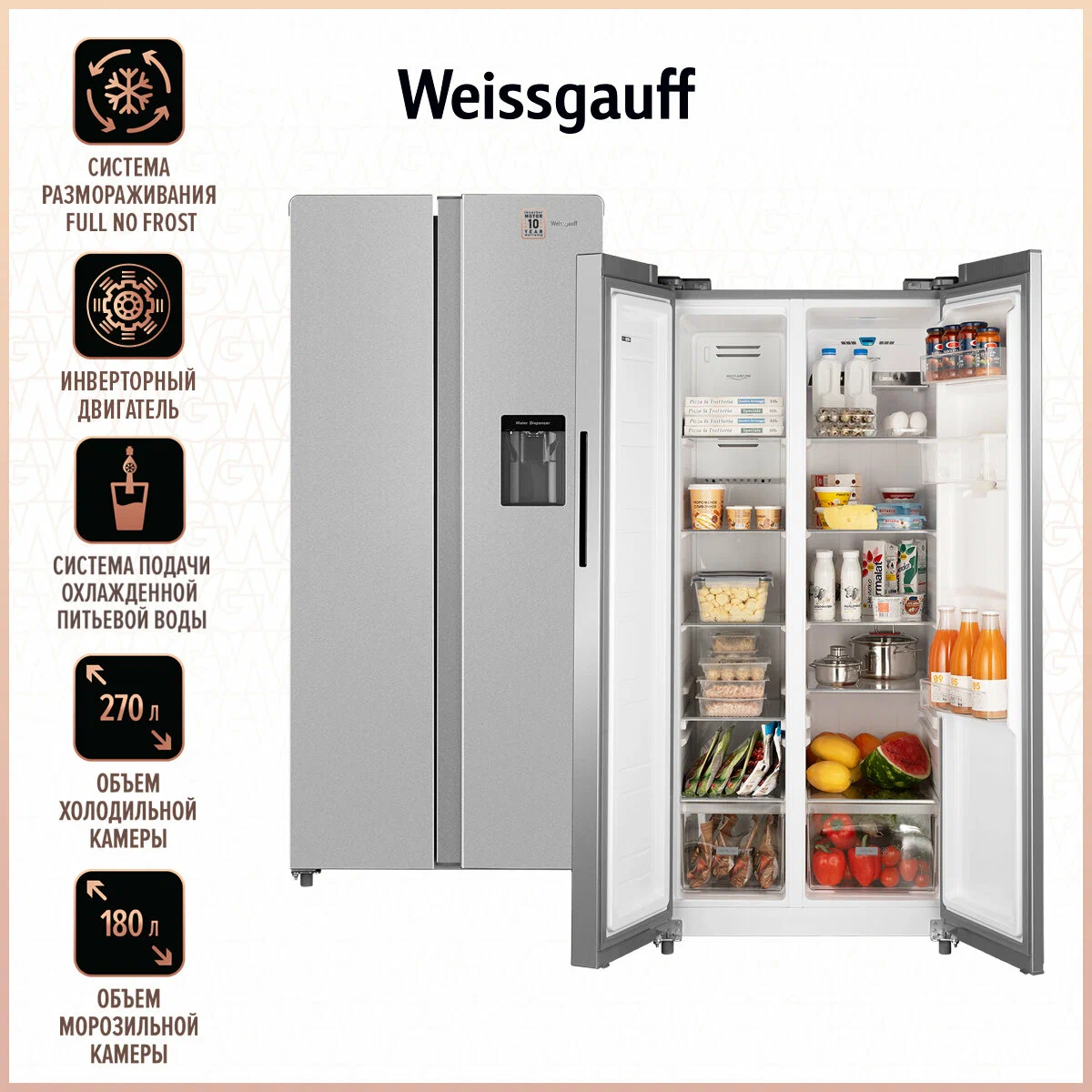 Холодильник Weissgauff WSBS 600 X серебристый