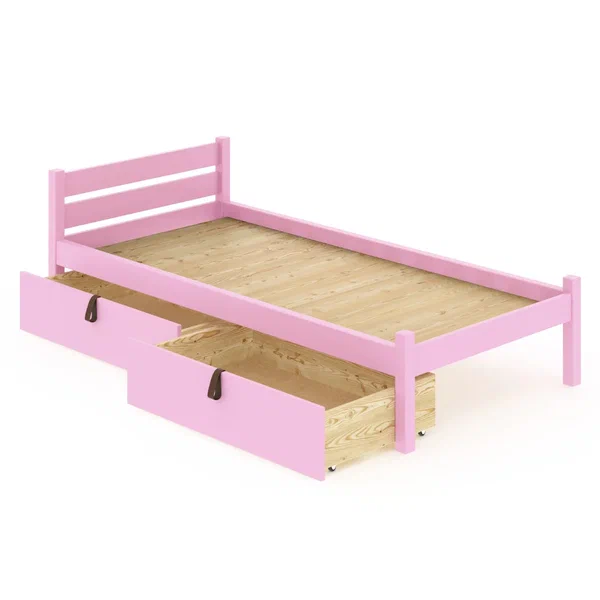 Кровать Solarius Классика сплошное основание 100х200 с 2 выкатными ящиками, цвет розовый