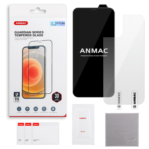 Защитное стекло ANMAC для iPhone 12/12 Pro + пленка назад 3D черный