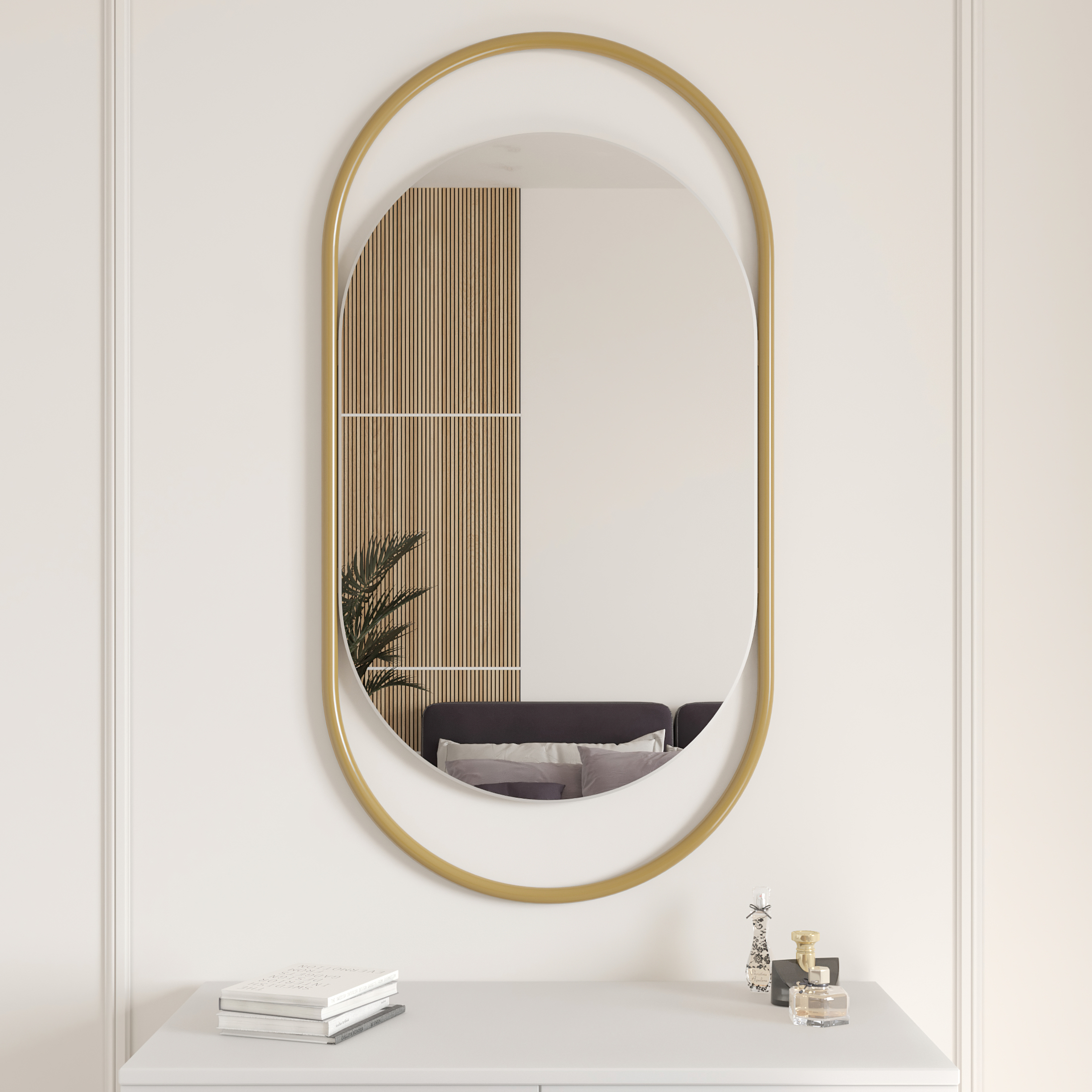 Зеркало настенное EVELIX Gold S 104x54 см, для ванной, в золотой металлической раме