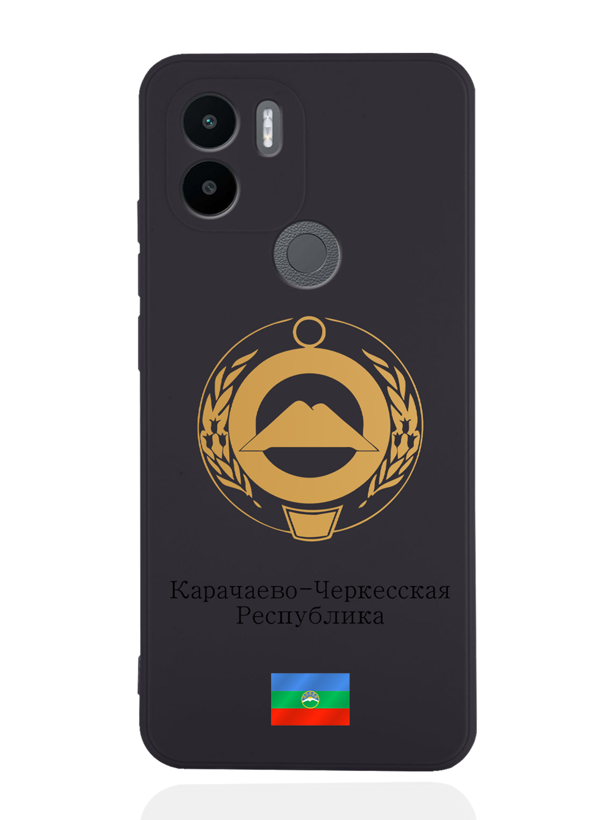 Чехол SignumCase для Xiaomi Redmi A1+ Золотой Герб Карачаево-Черкесской Республики черный
