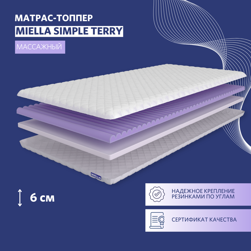 Топпер односпальный Miella Simple Terry ортопедический, тонкий 90x200 см