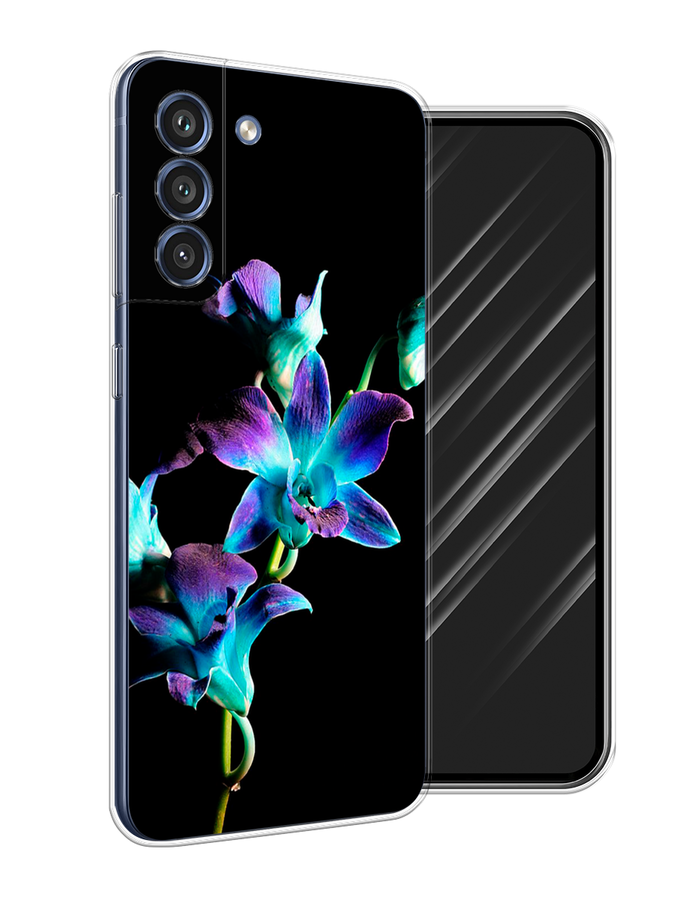 Чехол Awog на Samsung Galaxy S21 FE 5G / Самсунг S21 FE 5G "Синий цветок на черном"