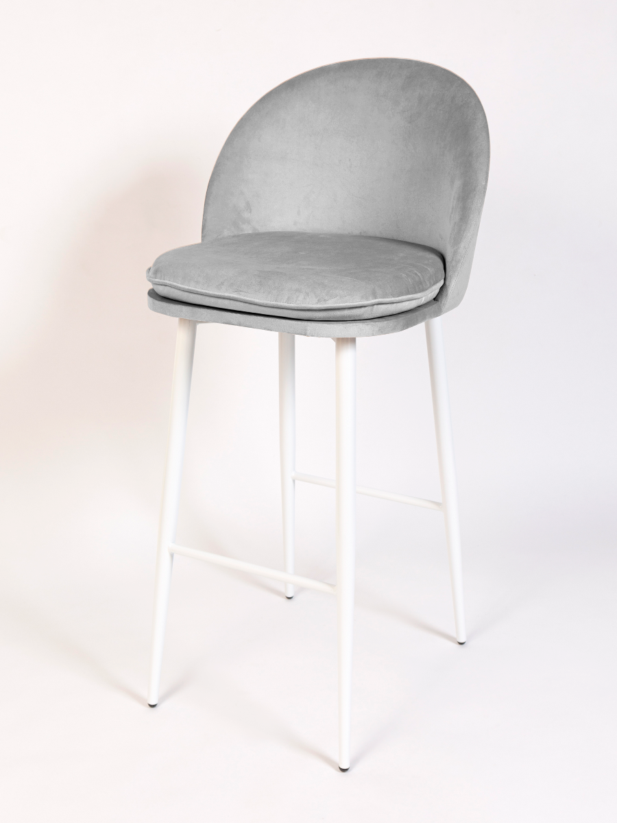 Барный стул Альта, ноги белый металл, светло-серый
