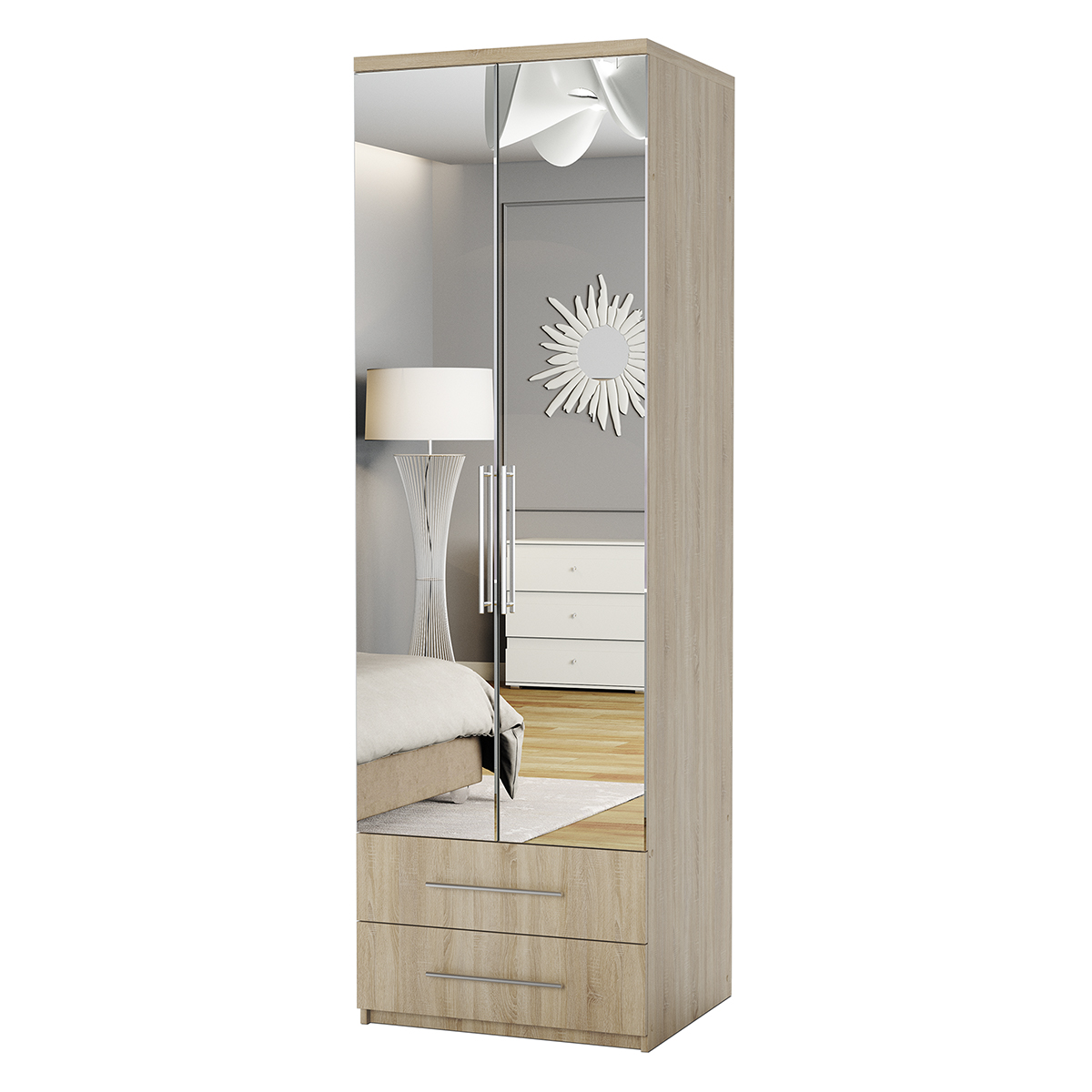 Шкаф комбинированный с ящиками Шарм-Дизайн Комфорт МКЯ-22 100х60 с зеркалами Дуб Сонома