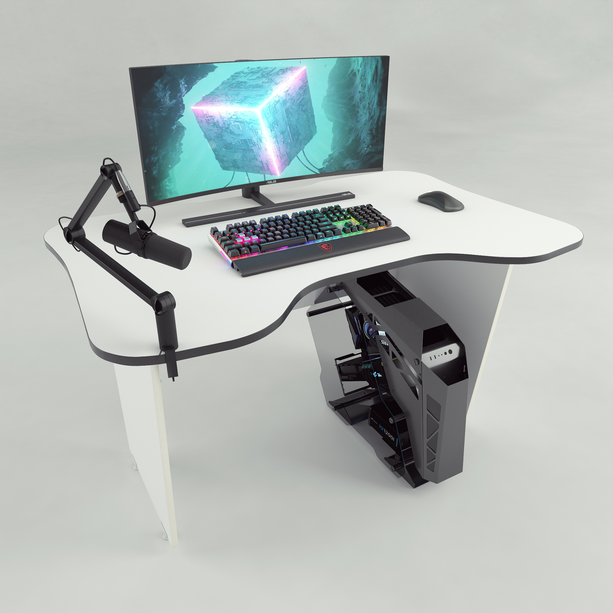 Игровой компьютерный стол myXplace Fly, бело-черный