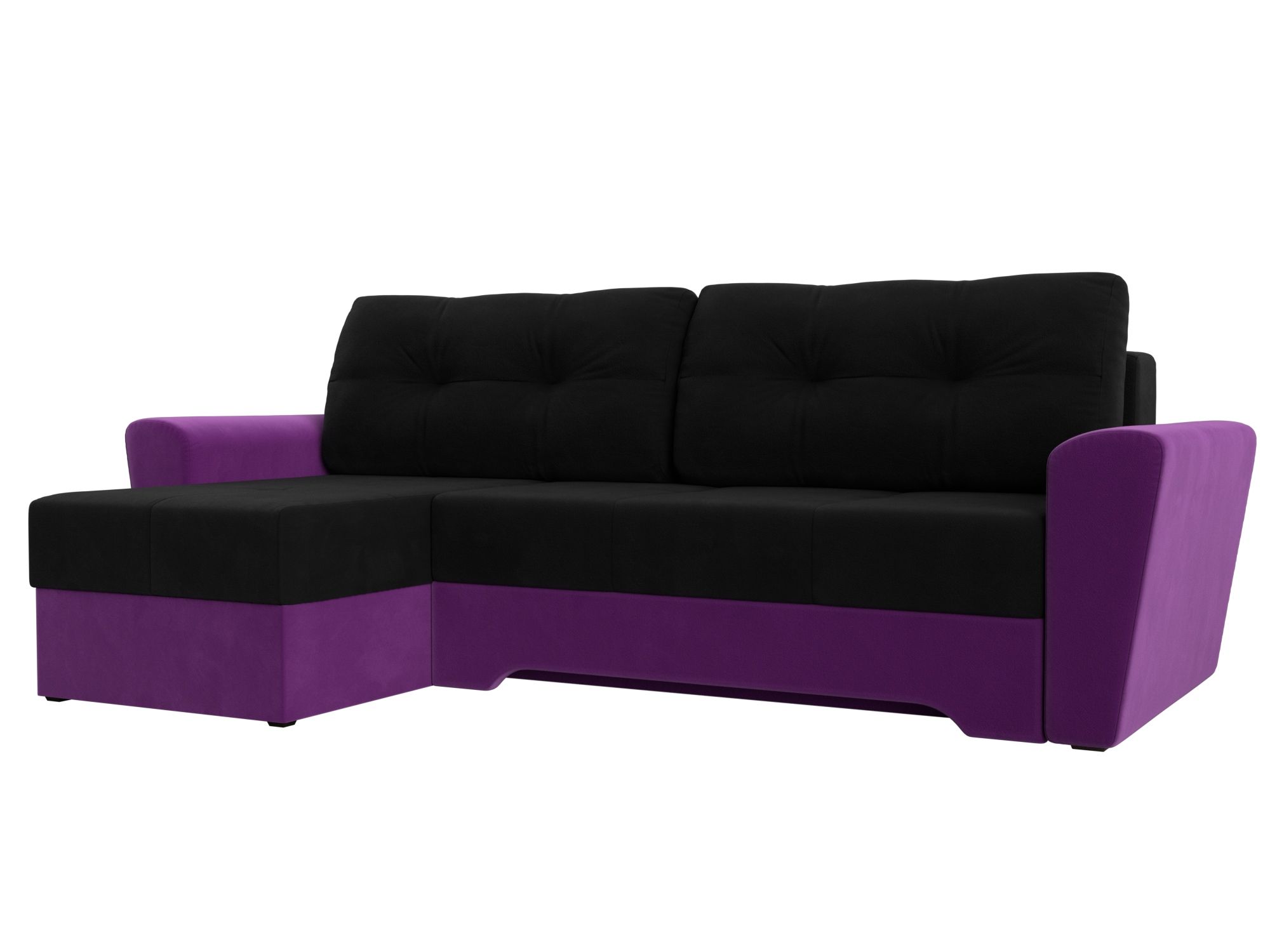 Угловой диван Амстердам левый микровельвет черный/фиолетовый