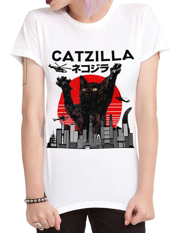 Футболка женская DreamShirts Studio Котик Годзилла / Котзилла / Godzilla белая L