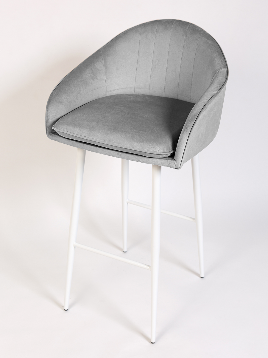 Барный стул Лотос, ноги белый металл, светло-серый