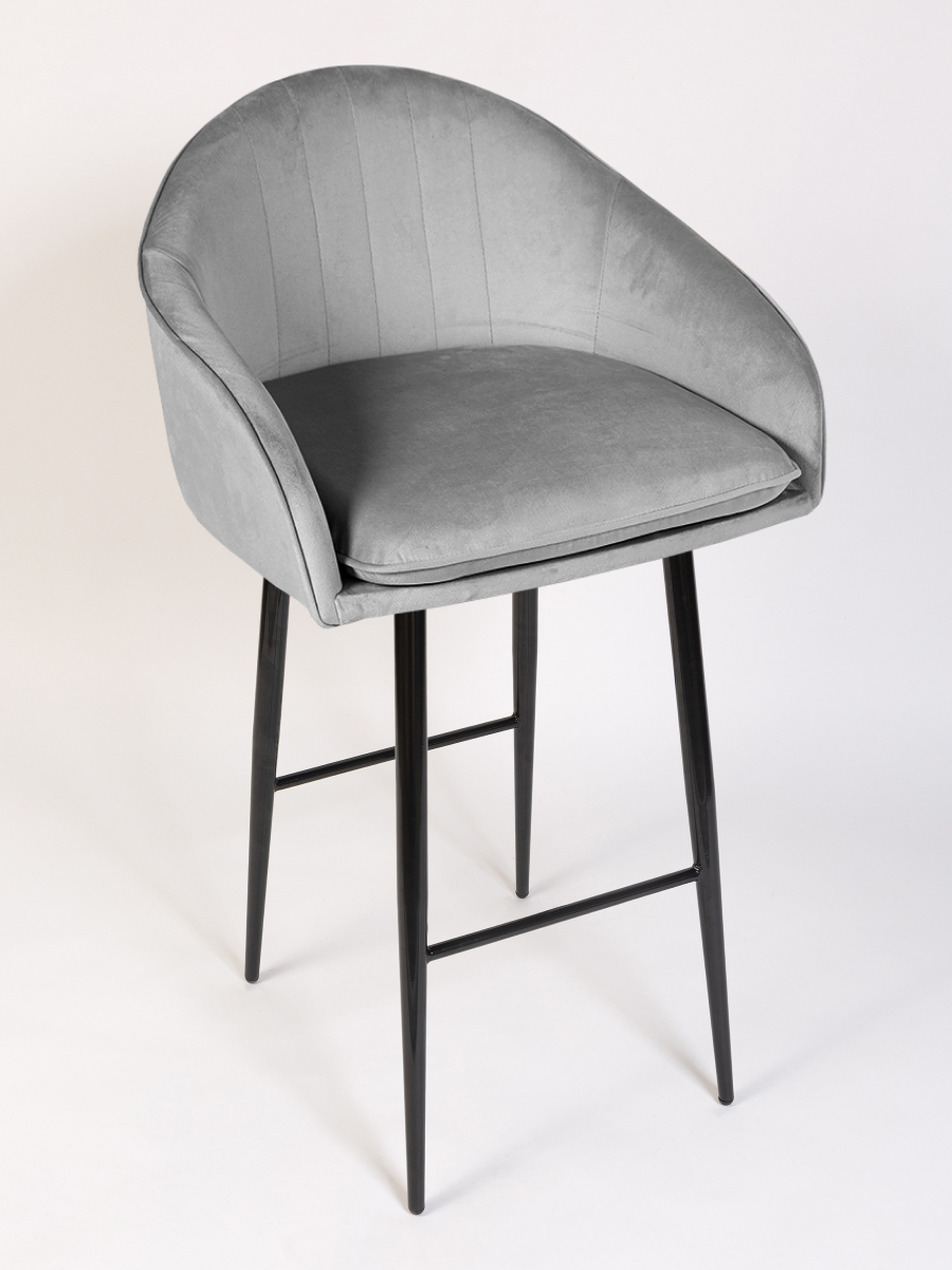 Барный стул Лотос, ноги черный металл, светло-серый