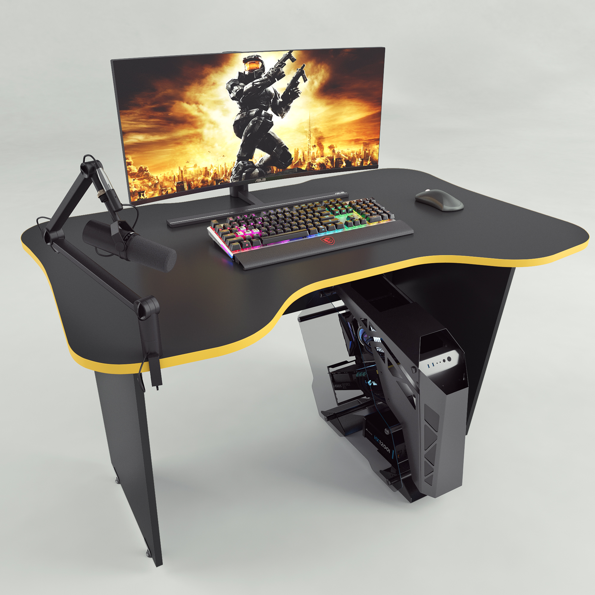 Игровой компьютерный стол myXplace Fly, черно-желтый