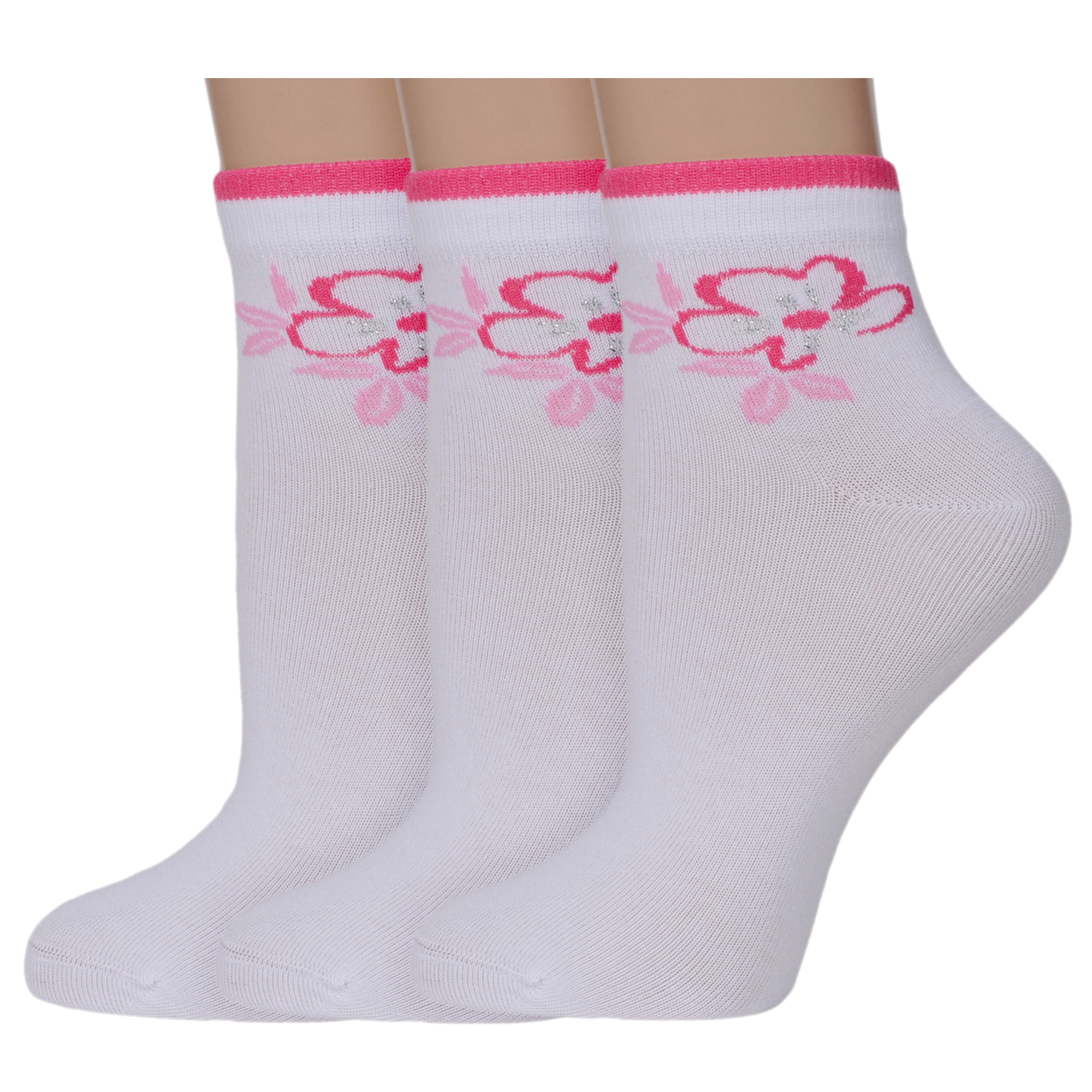Комплект носков женских Rusocks 3-Ж-1350-01 белый; розовый 23-25