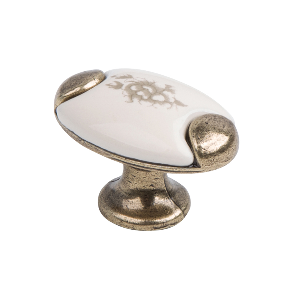Ручка-кнопка мебельная с фарфором KF05-09 оксидированная бронза