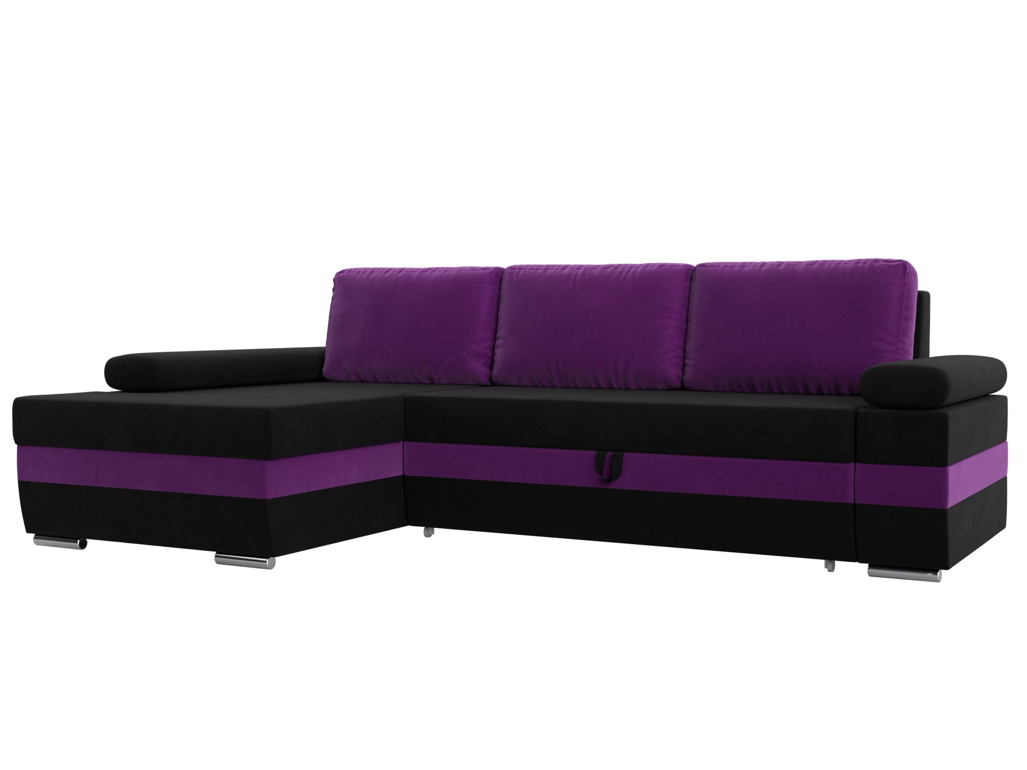 Угловой диван Канкун левый микровельвет черный/фиолетовый