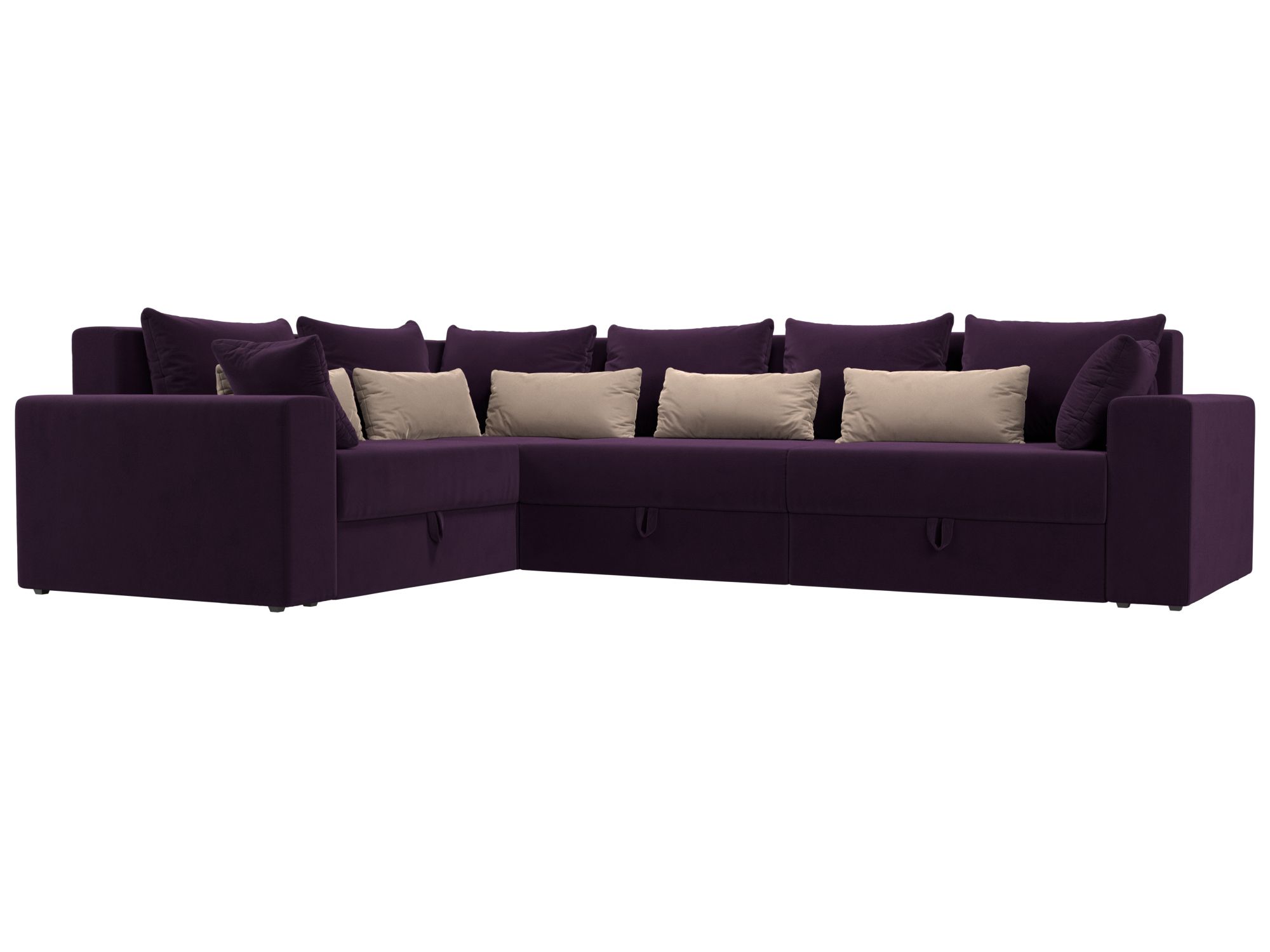 Угловой диван Майами Long левый велюр фиолетовый/фиолетовый/бежевый