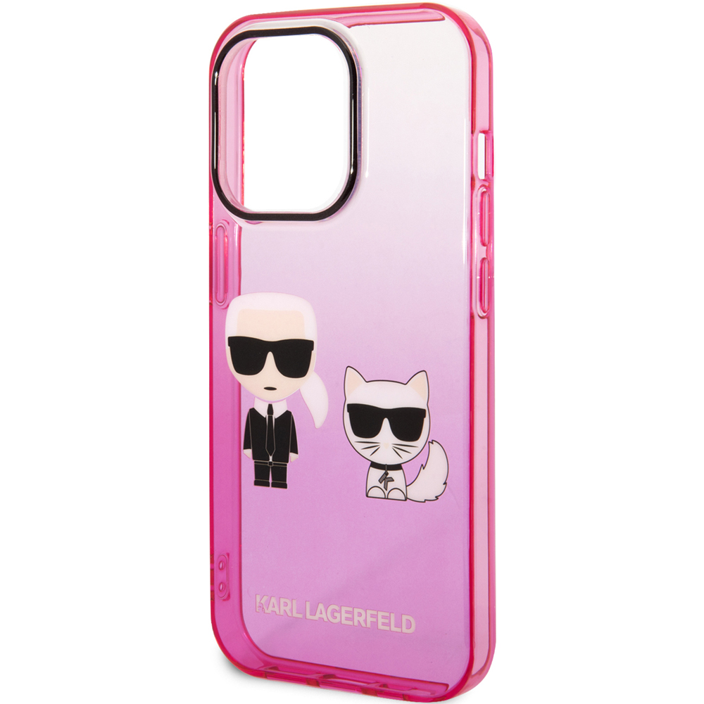 Панель-накладка Karl Lagerfeld Karl & Choupette Hard Gradient Pink для iPhone 14 Pro