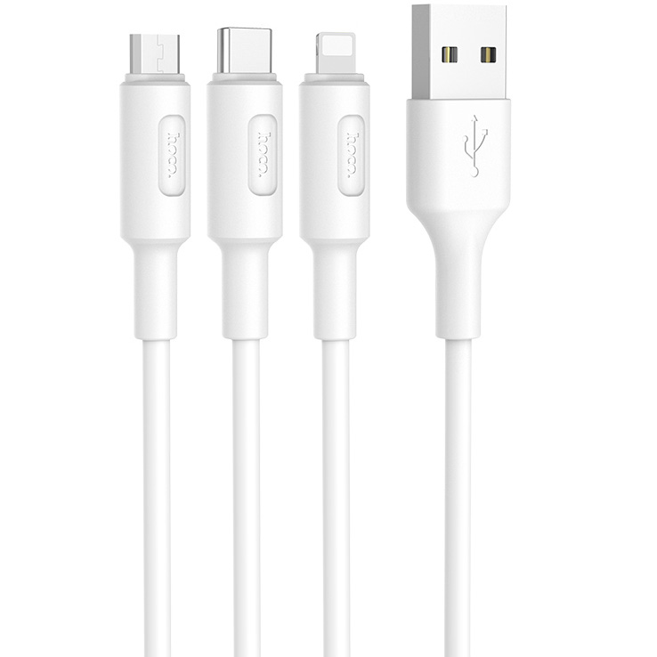 Кабель USB 2.0 A (m)-micro USB 2.0 B(m)+Lightning (m)+Type-C (m) 1м Hoco X25 3in1 - Белый