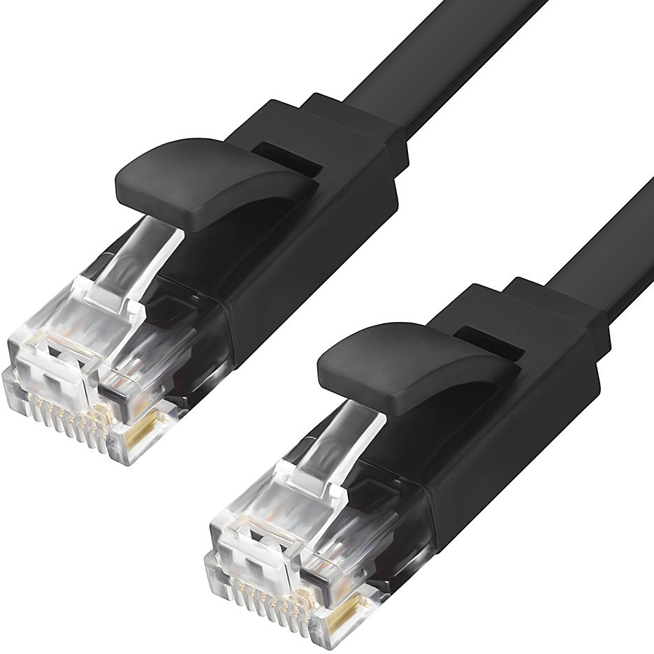 GCR Патч-корд PROF плоский прямой 7.5m, UTP медь кат.6, Black, 30 AWG