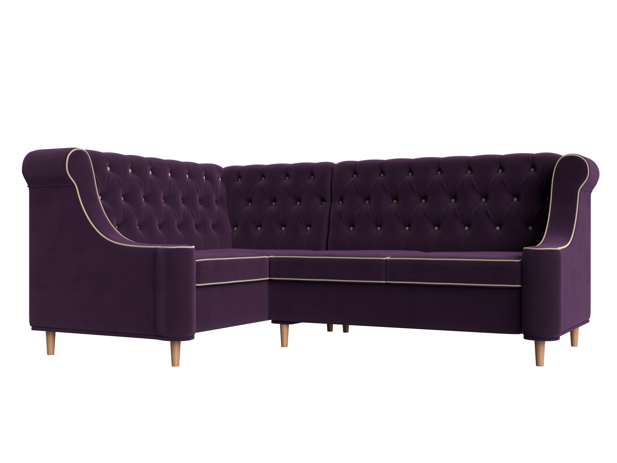 Угловой диван Бронкс левый велюр фиолетовый/бежевый