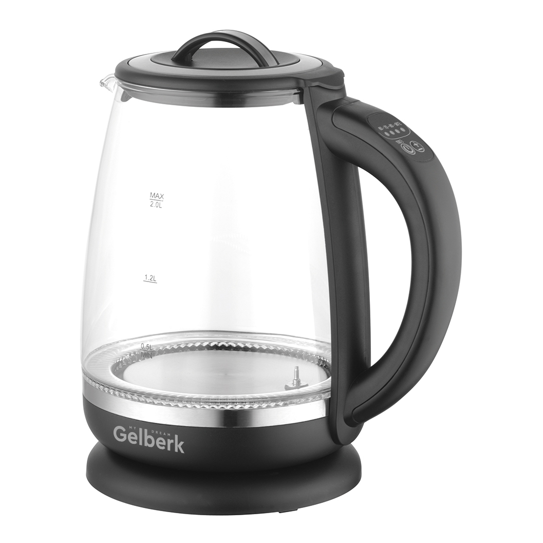Чайник электрический Gelberk GL-400 2 л черный, прозрачный