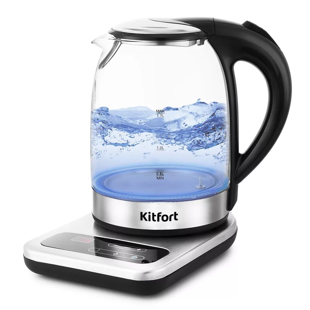 Чайник электрический KITFORT КТ-657 1.7 л серебристый, прозрачный