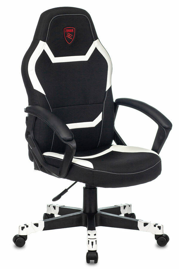 Кресло игровое ZOMBIE 10, на колесиках, текстиль/эко.кожа, черный/белый/белый [zombie 10 w