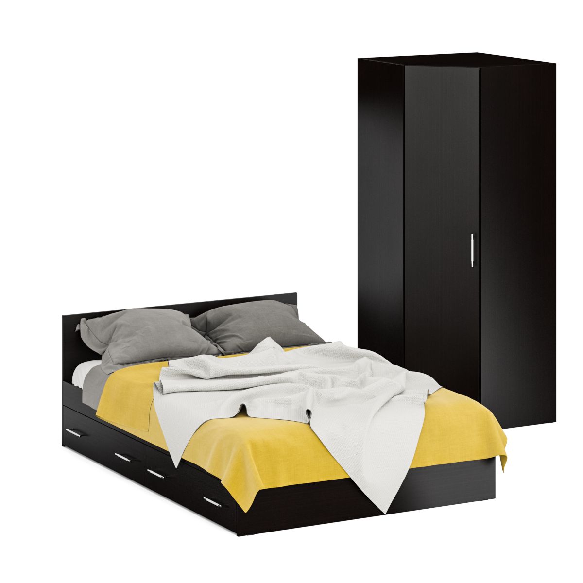 Двуспальная кровать с ящиками со шкафом для одежды СВК Стандарт 1400Я+Ш2 венге