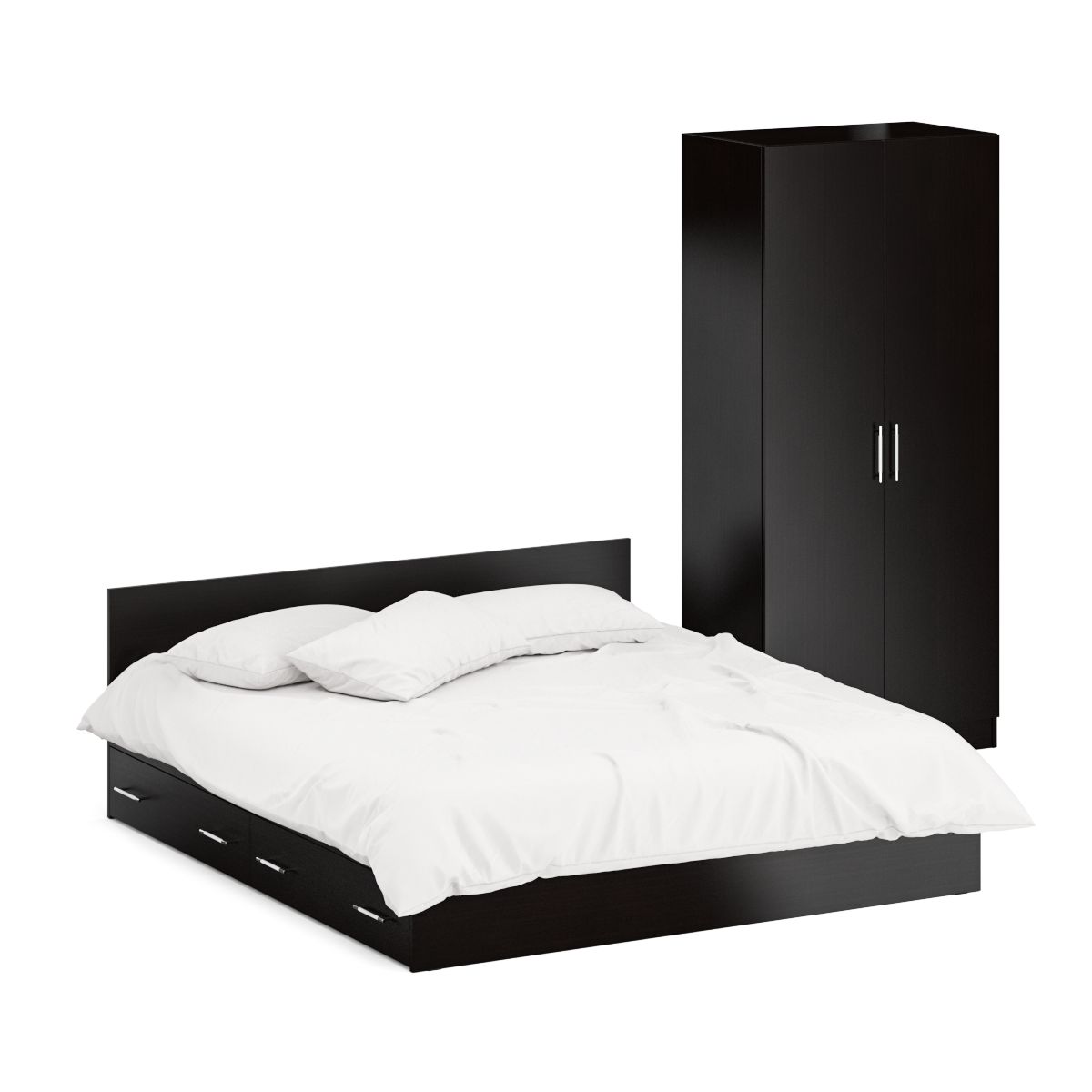 Двуспальная кровать с ящиками со шкафом для одежды СВК Стандарт 1800Я+Ш2 венге