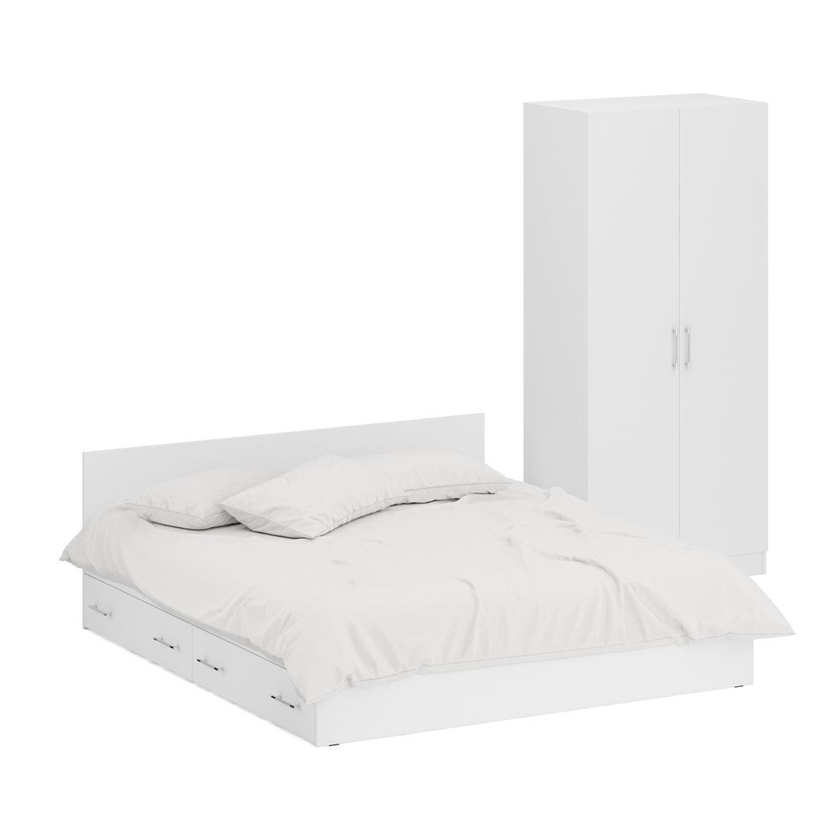 Двуспальная кровать с ящиками со шкафом для одежды СВК Стандарт 1800Я+Ш2 белый