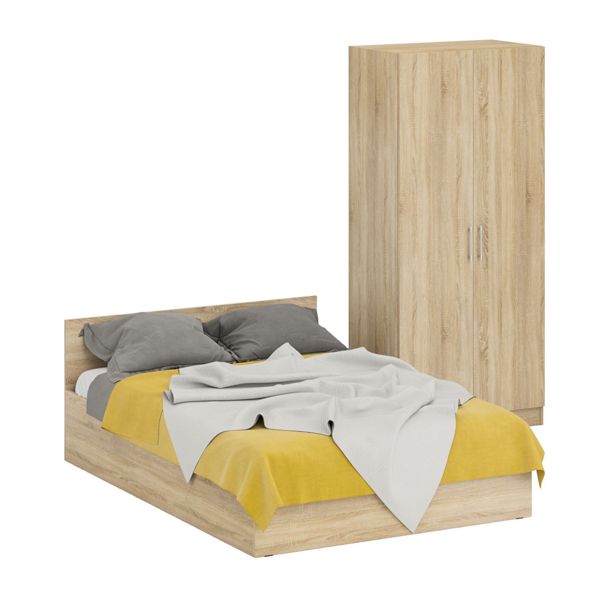 Кровать двуспальная со шкафом 2-х створчатым СВК Стандарт 1400+Ш2 дуб сонома