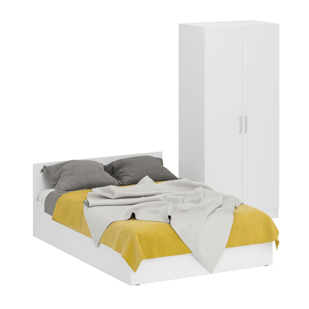 Кровать двуспальная со шкафом для одежды СВК Стандарт 1400+Ш2 белый