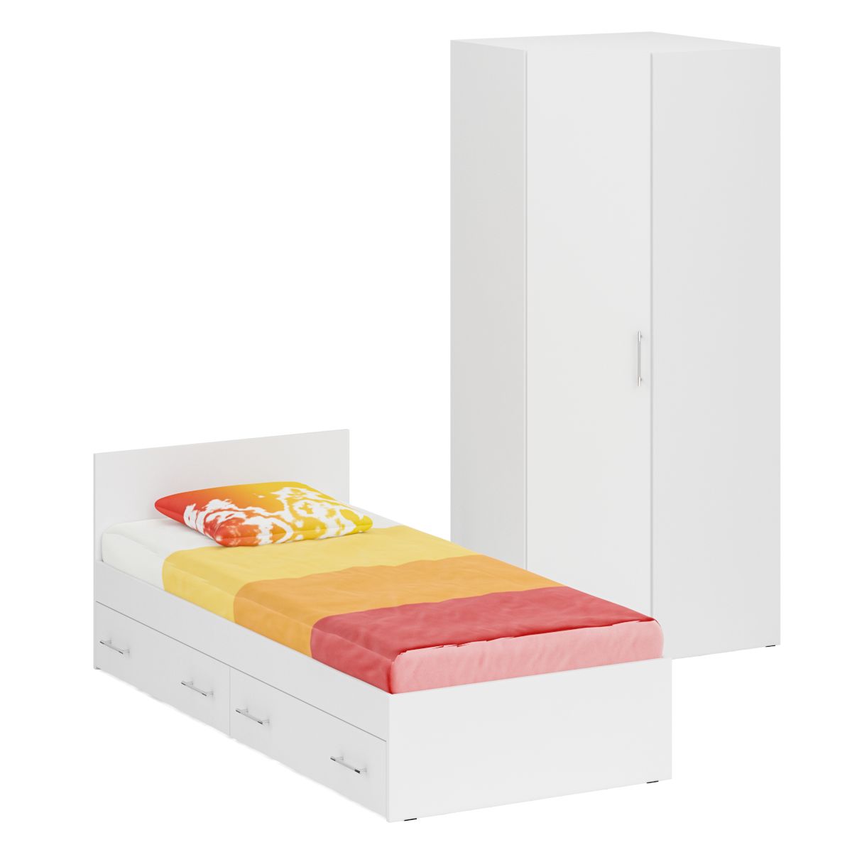 Односпальная кровать с ящиками с угловым шкафом СВК Стандарт 900Я+ШУ белый
