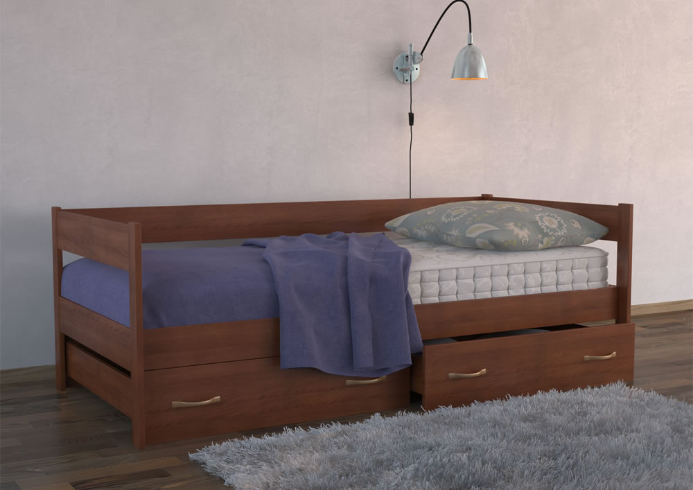 Кровать Дримлайн с выкатными ящиками бук-старая вишня 90х200