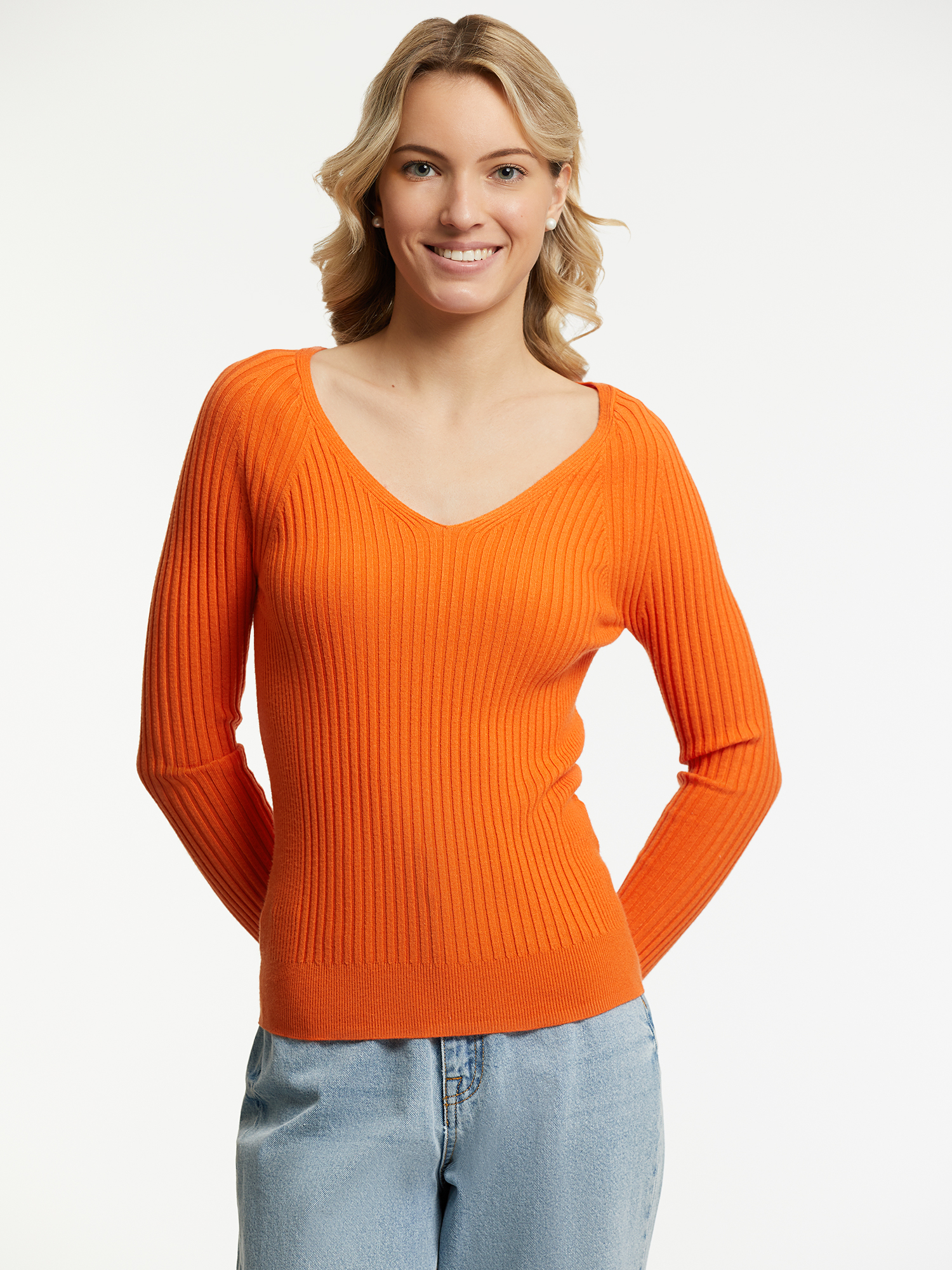 Пуловер женский oodji 63812692 оранжевый 2XS