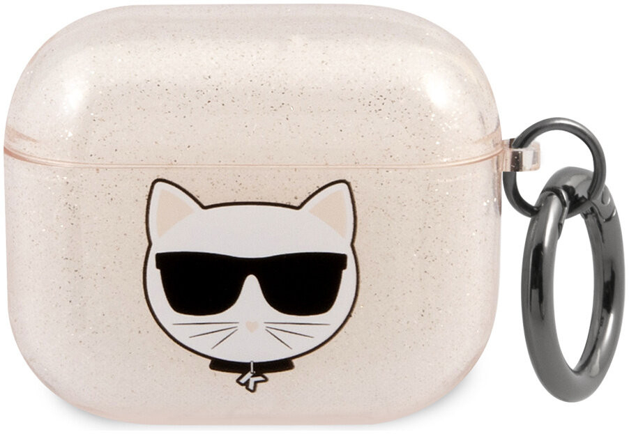 Чехол с карабином Karl Lagerfeld TPU Choupette Glitters для AirPods 3 Золотой