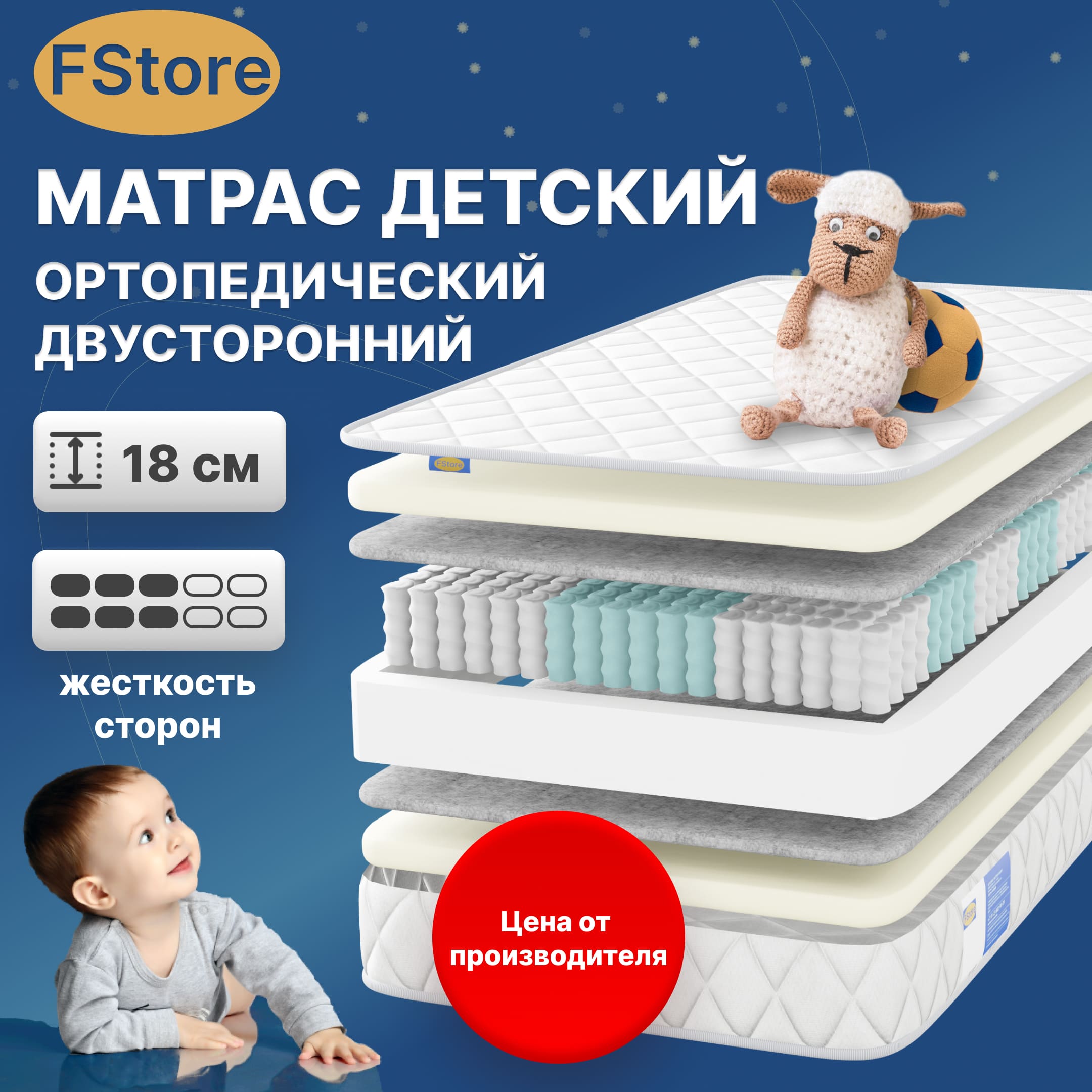 Ортопедический матрас FStore Relax Duo, Независимые пружины, 80x180 см